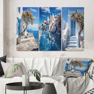 Designart "Greece Cycladic Harmony III" Nautical & Beach Wall Art Set Of 3 - White Greece ...
